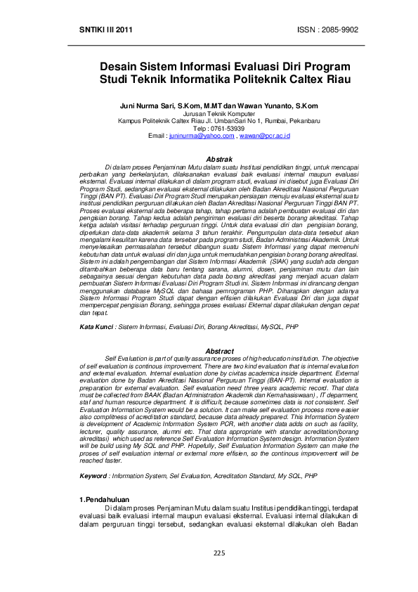(PDF) Desain Sistem Informasi Evaluasi Diri Program Studi Teknik Informatika Politeknik Caltex Riau