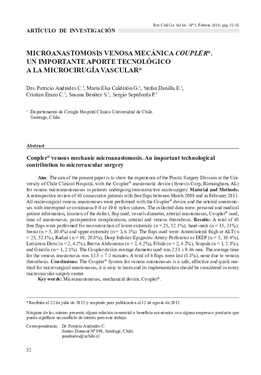(PDF) Microanastomosis Venosa Mecánica Coupler®: Un Importante Aporte ...