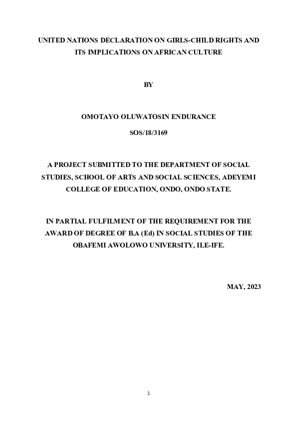(DOC) UNITED NATIONS DECLARATION ON GIRLS-CHILD RIGHTS AND ITS ...