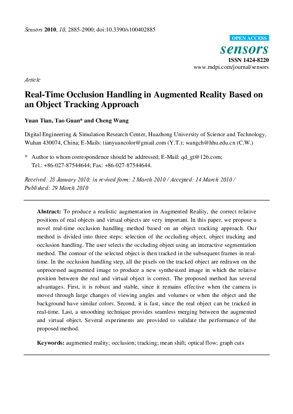 Pdf Real Time Occlusion Handling In Augmented Reality Based On An Object Tracking Approach 6369