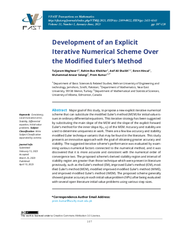 (PDF) Development of an Explicit Iterative Numerical Scheme Over the ... (PDF) Development of an Explicit Iterative Numerical Scheme Over the ...