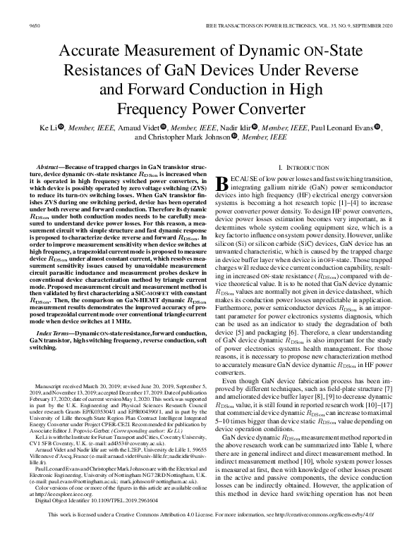 (PDF) Accurate Measurement of Dynamic on-State Resistances of GaN ...