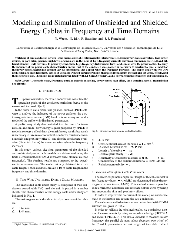(PDF) Modeling and simulation of unshielded and shielded energy cables in frequency and time domains