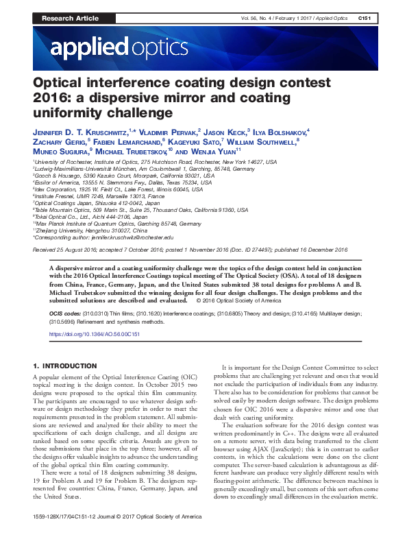 (PDF) Optical interference coating design contest 2016: a dispersive ...