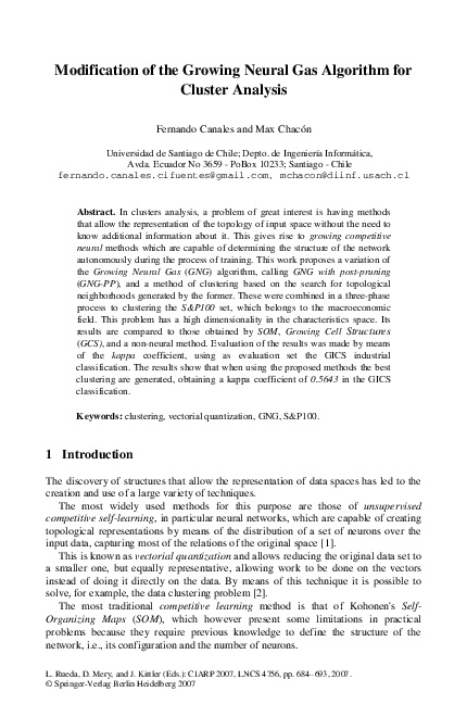 (PDF) Modification of the Growing Neural Gas Algorithm for Cluster Analysis | Fernando Canales ...