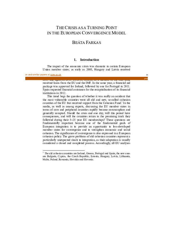(PDF) The crisis as a turning point in the European convergence model