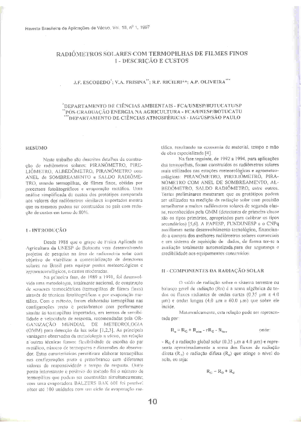 (PDF) Radiômetros Solares Com Termopilhas De Filmes Finos I – Descrição ...