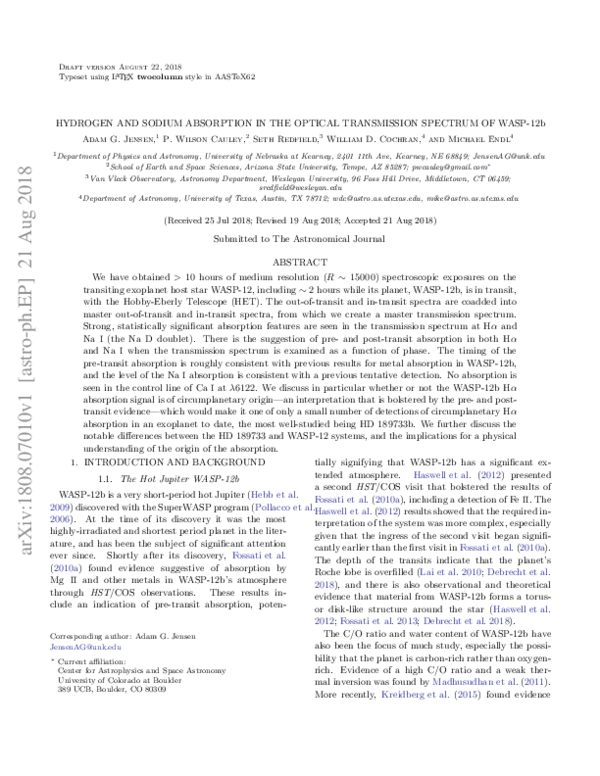 (PDF) Hydrogen and Sodium Absorption in the Optical Transmission ...