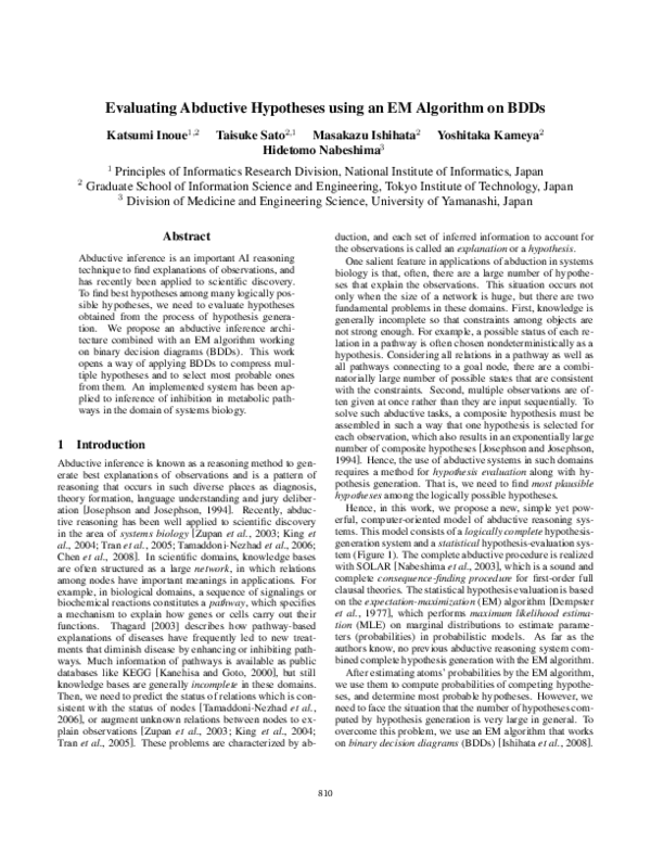 Pdf Evaluating Abductive Hypotheses Using An Em Algorithm On Bdds