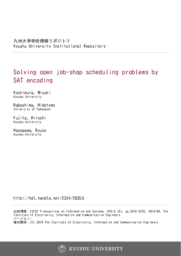 (PDF) Solving Open Job-Shop Scheduling Problems by SAT Encoding