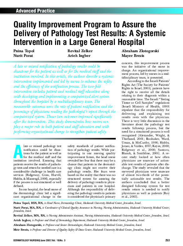 (PDF) Quality improvement program to assure the delivery of pathology ...