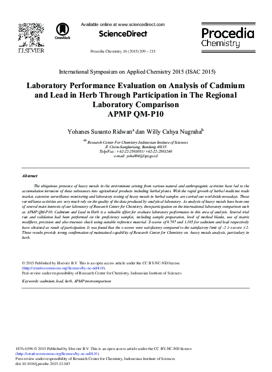 (PDF) Laboratory Performance Evaluation on Analysis of Cadmium and Lead ...