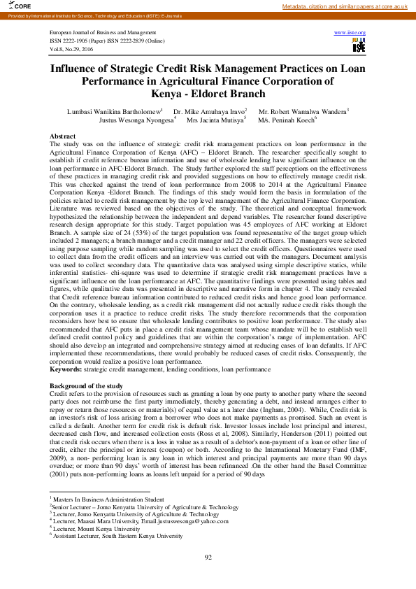 (PDF) Influence of Strategic Credit Risk Management Practices on Loan ...