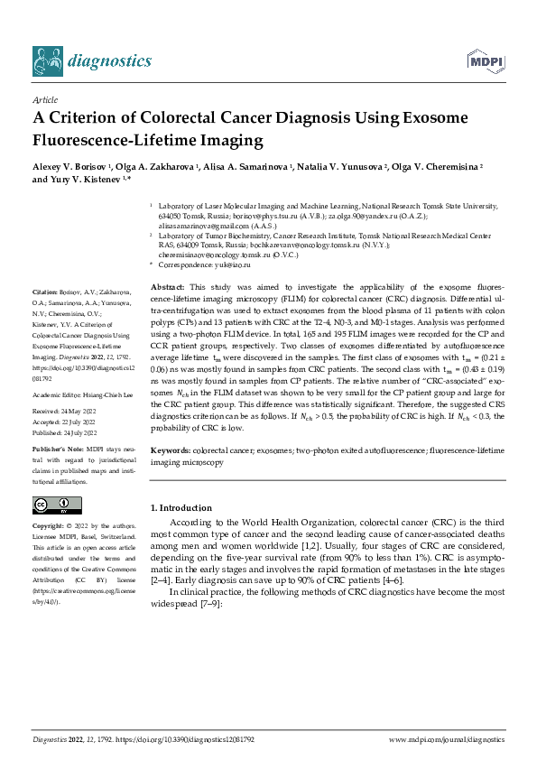 Pdf A Criterion Of Colorectal Cancer Diagnosis Using Exosome