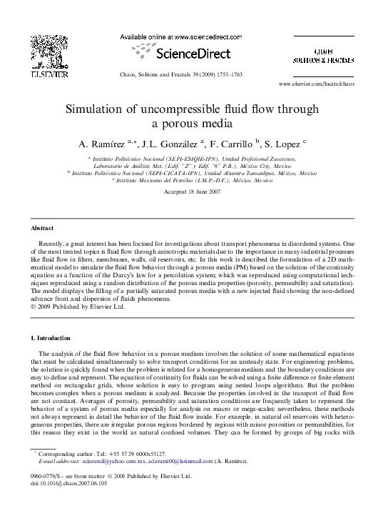 (PDF) Simulation of uncompressible fluid flow through a porous media