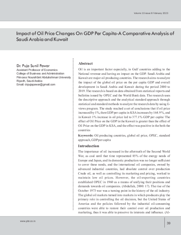 (PDF) Impact of Oil Price Changes On GDP Per Capita-A Comparative ...