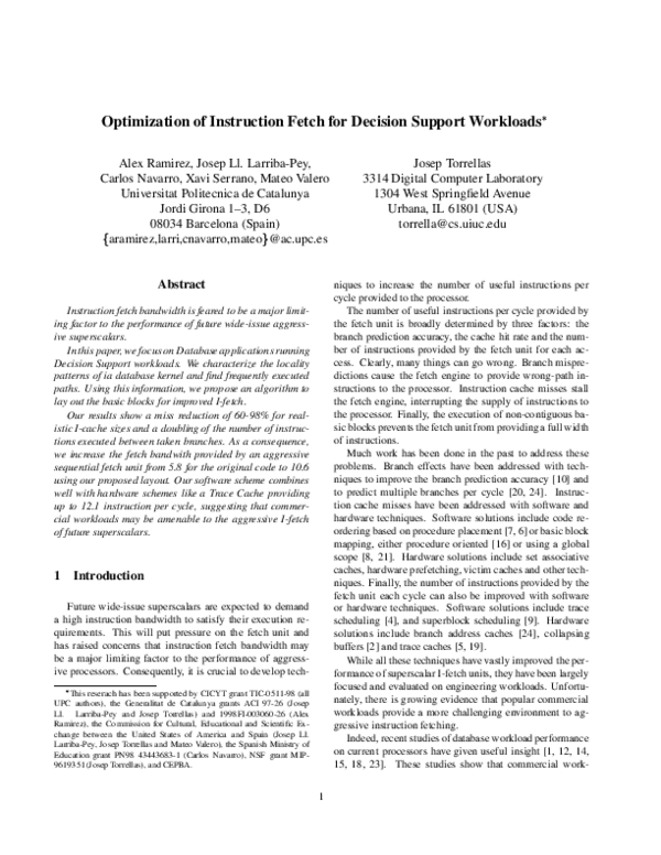 (PDF) Optimization of instruction fetch for decision support workloads | Alexander Ramirez ...
