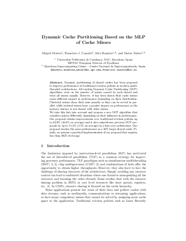 (PDF) Dynamic Cache Partitioning Based on the MLP of Cache Misses