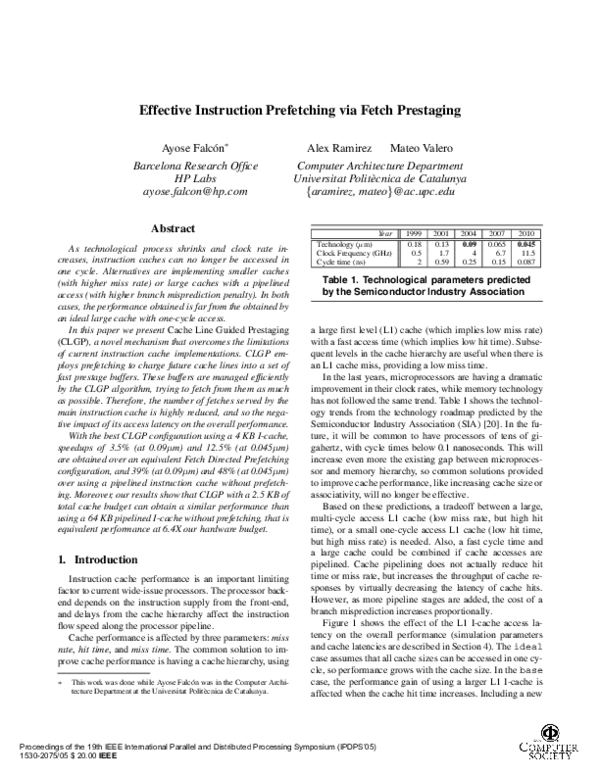 (PDF) Effective Instruction Prefetching via Fetch Prestaging (PDF) Effective Instruction Prefetching via Fetch Prestaging