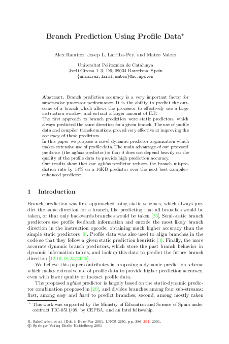 (PDF) Branch Prediction Using Profile Data | Alexander Ramirez - Academia.edu