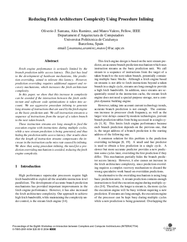 (PDF) Reducing fetch architecture complexity using procedure inlining