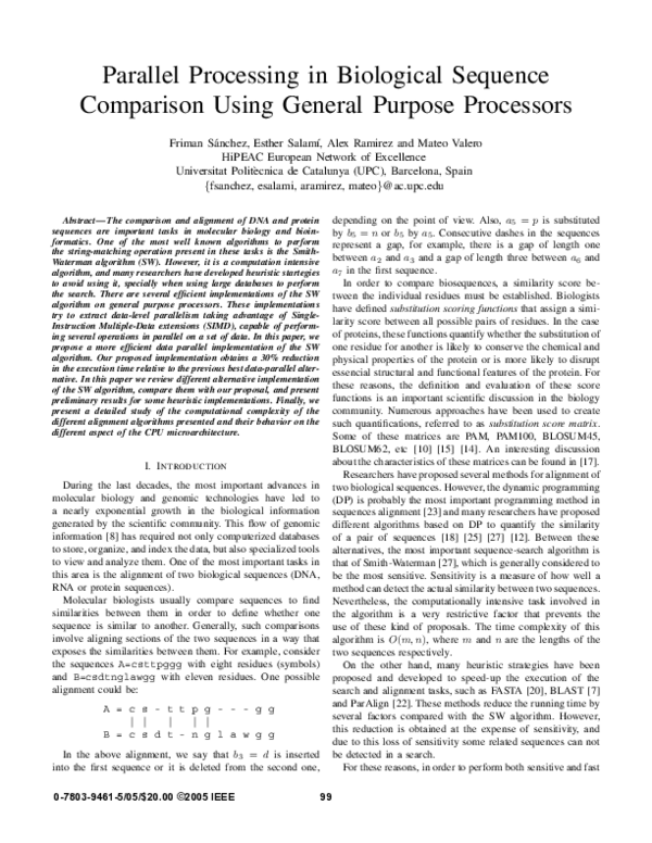 Pdf Efficient Parallel Processing For Sequence Comparison Using Sw