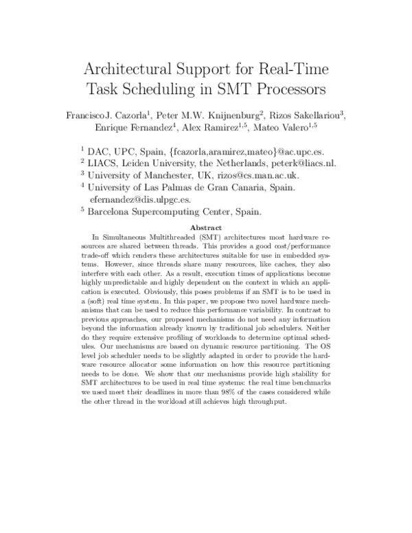 Pdf Architectural Support For Real Time Task Scheduling In Smt Processors