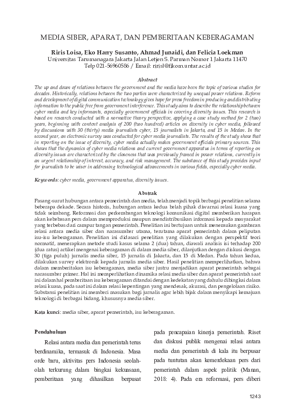 (PDF) Media Siber, Aparat, Dan Pemberitaan Keberagaman | Ahmad Junaidi - Academia.edu