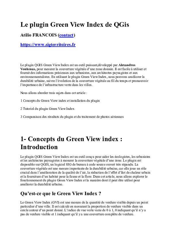 (PDF) Le plugin Green View Index de QGis