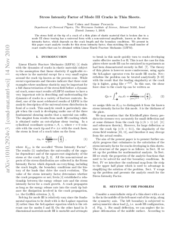 (PDF) Stress intensity factor of mode-III cracks in thin sheets