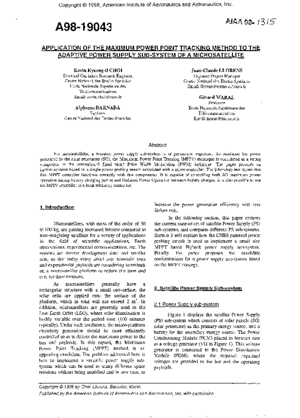 Pdf Application Of The Maximum Power Point Tracking Method To The