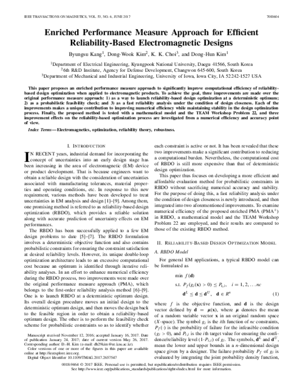 (PDF) Enriched Performance Measure Approach for Efficient Reliability-Based Electromagnetic Designs