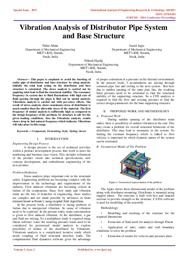 (PDF) Vibration Analysis of Distributor Pipe System and Base Structure