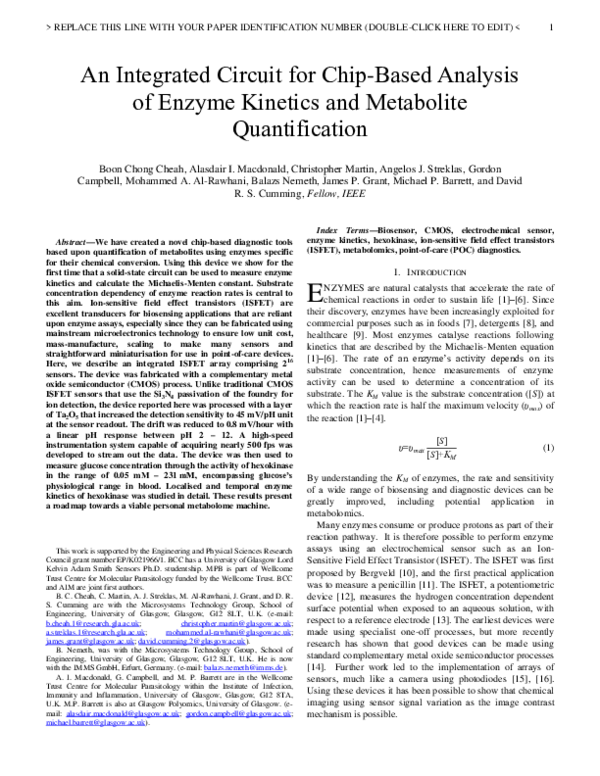 (PDF) An Integrated Circuit for Chip-Based Analysis of Enzyme Kinetics ...