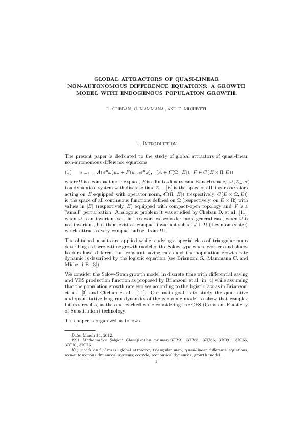 Pdf Global Attractors In Non Autonomous Growth Models