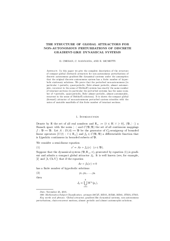 Pdf The Structure Of Global Attractors For Non Autonomous Perturbations Of Discrete Gradient