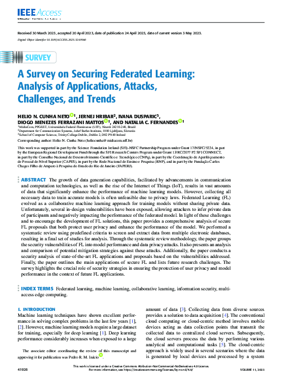 (PDF) A Survey on Securing Federated Learning: Analysis of Applications, Attacks, Challenges ...