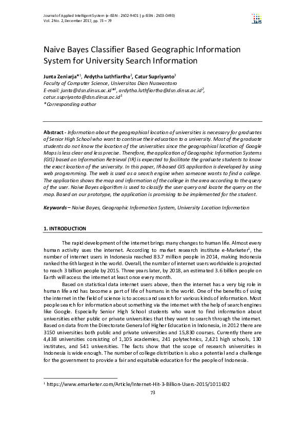 (PDF) GIS-Based University Locator Using Naive Bayes