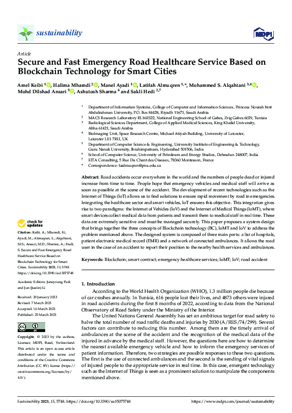 (PDF) Secure and Fast Emergency Road Healthcare Service Based on ...