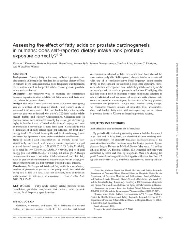 (PDF) Assessing the effect of fatty acids on prostate carcinogenesis in ...