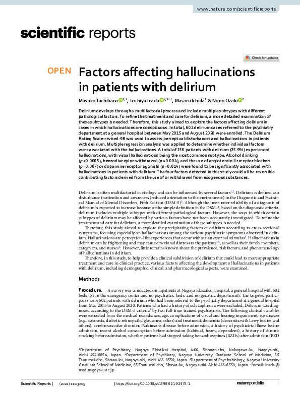 (PDF) Factors affecting hallucinations in patients with delirium
