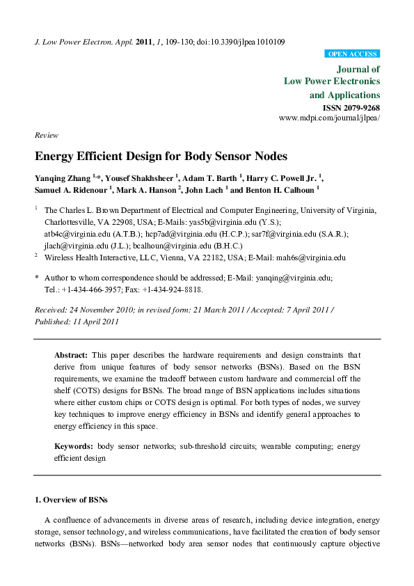 (PDF) Energy Efficient Design for Body Sensor Nodes