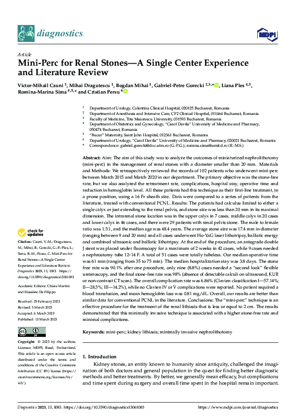 (PDF) Mini-Perc for Renal Stones—A Single Center Experience and ...