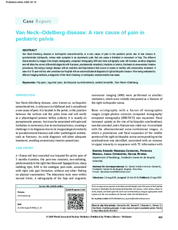 (PDF) Van Neck-Odelberg disease: A rare cause of pain in pediatric pelvis