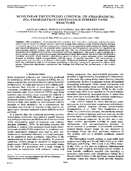 Pdf Nonlinear Decoupling Control Of Free Radical Polymerization Continuous Stirred Tank Reactors