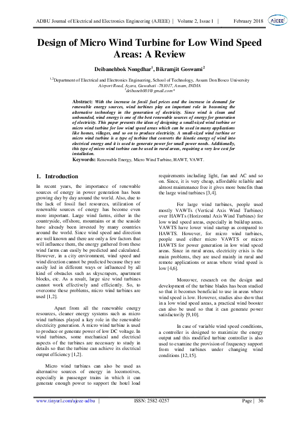 (PDF) Design of Micro Wind Turbine for Low Wind Speed Areas: A Review