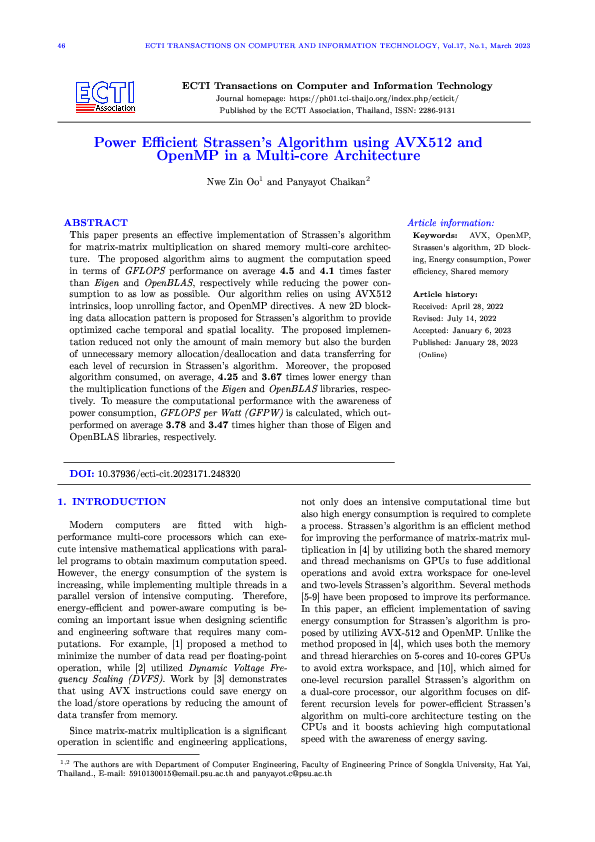 Pdf Power Efficient Strassens Algorithm Using Avx512 And Openmp In A Multi Core Architecture