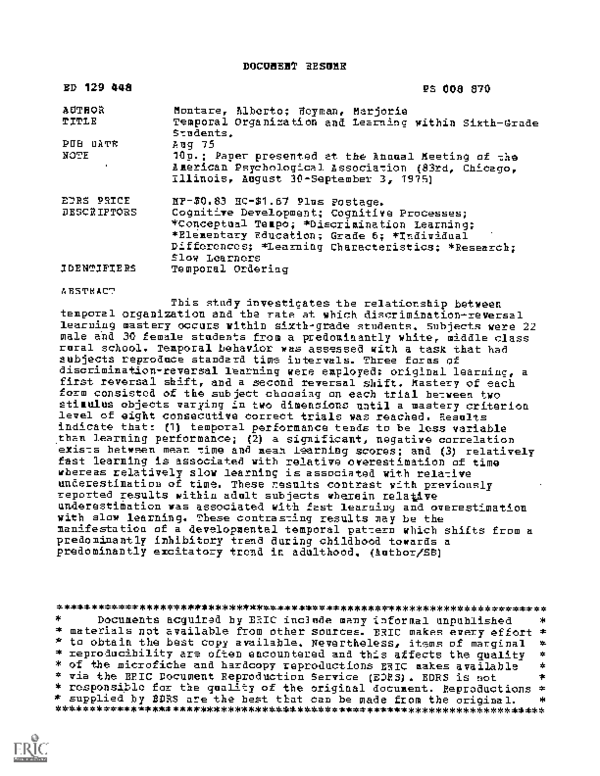 (PDF) Temporal Organization and Learning within Sixth-Grade Students