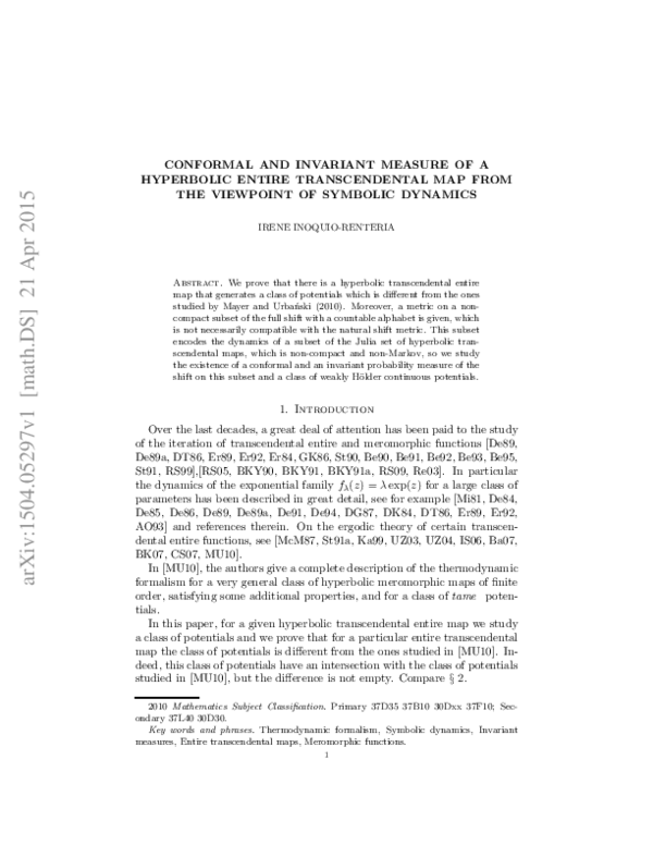 (PDF) Conformal and invariant measure of a hyperbolic entire transcendental map from the ...