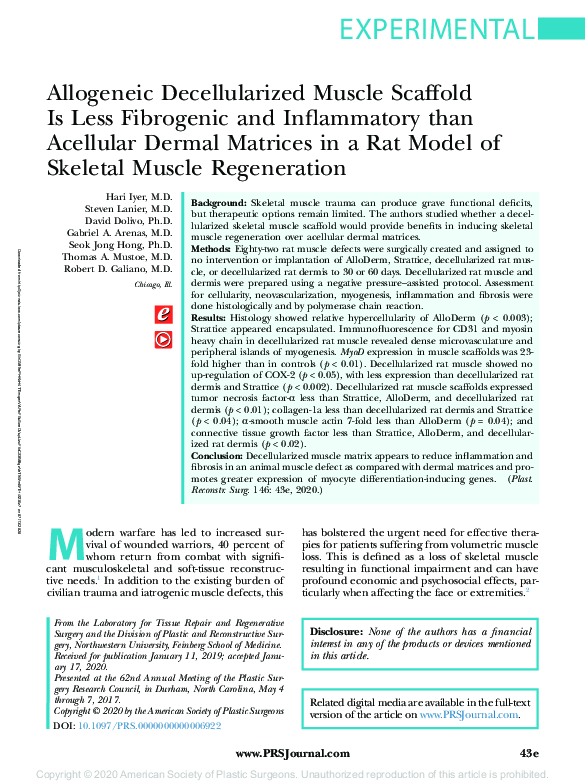 (PDF) Allogeneic Decellularized Muscle Scaffold Is Less Fibrogenic and ...